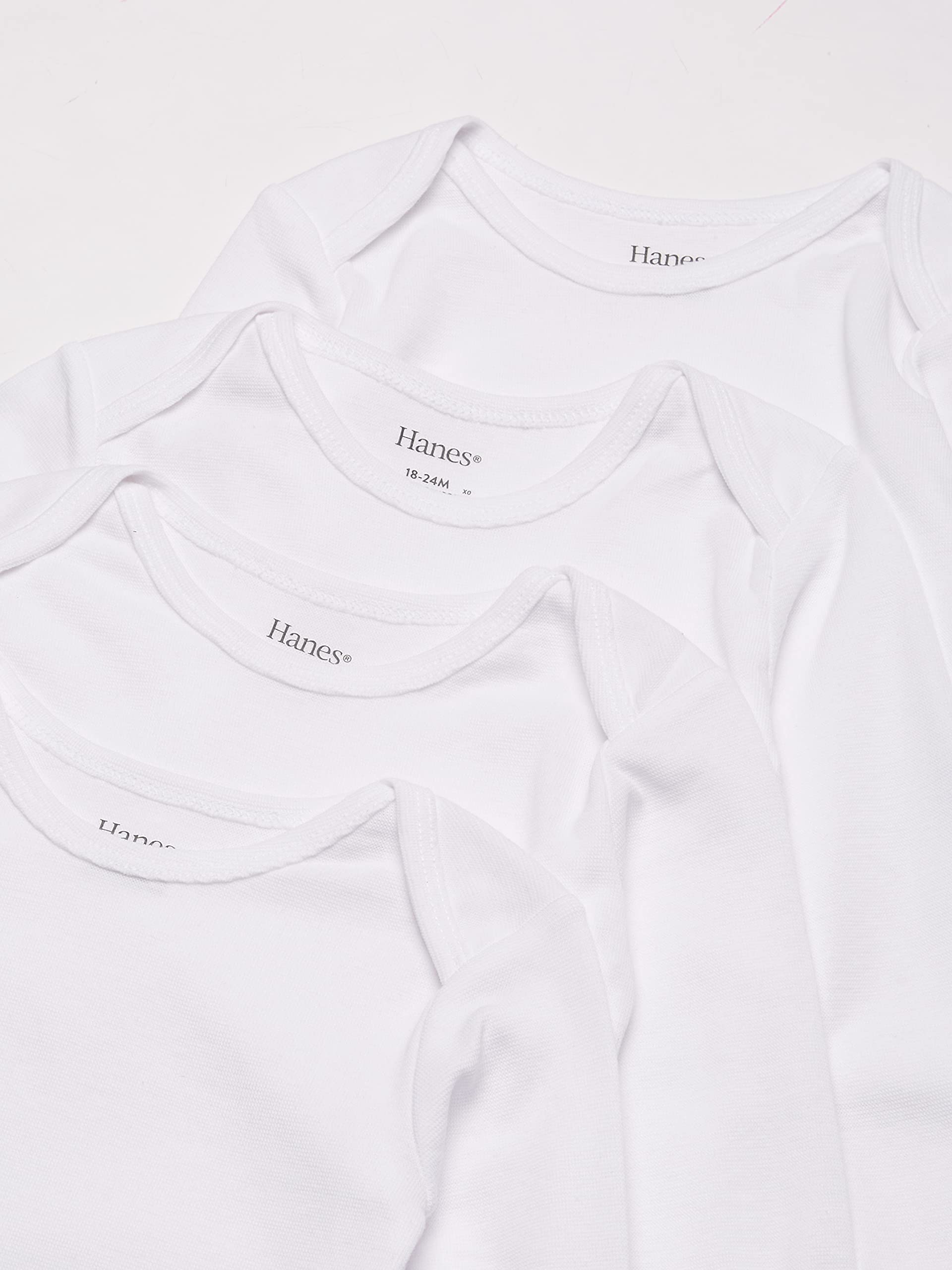 Hanes Kids Long-Sleeve Undershirt, Flexy Soft Knit Expandable Shoulder Pullover for Babies & Toddlers, 4-Pack, Diamond White, 18-24 Months