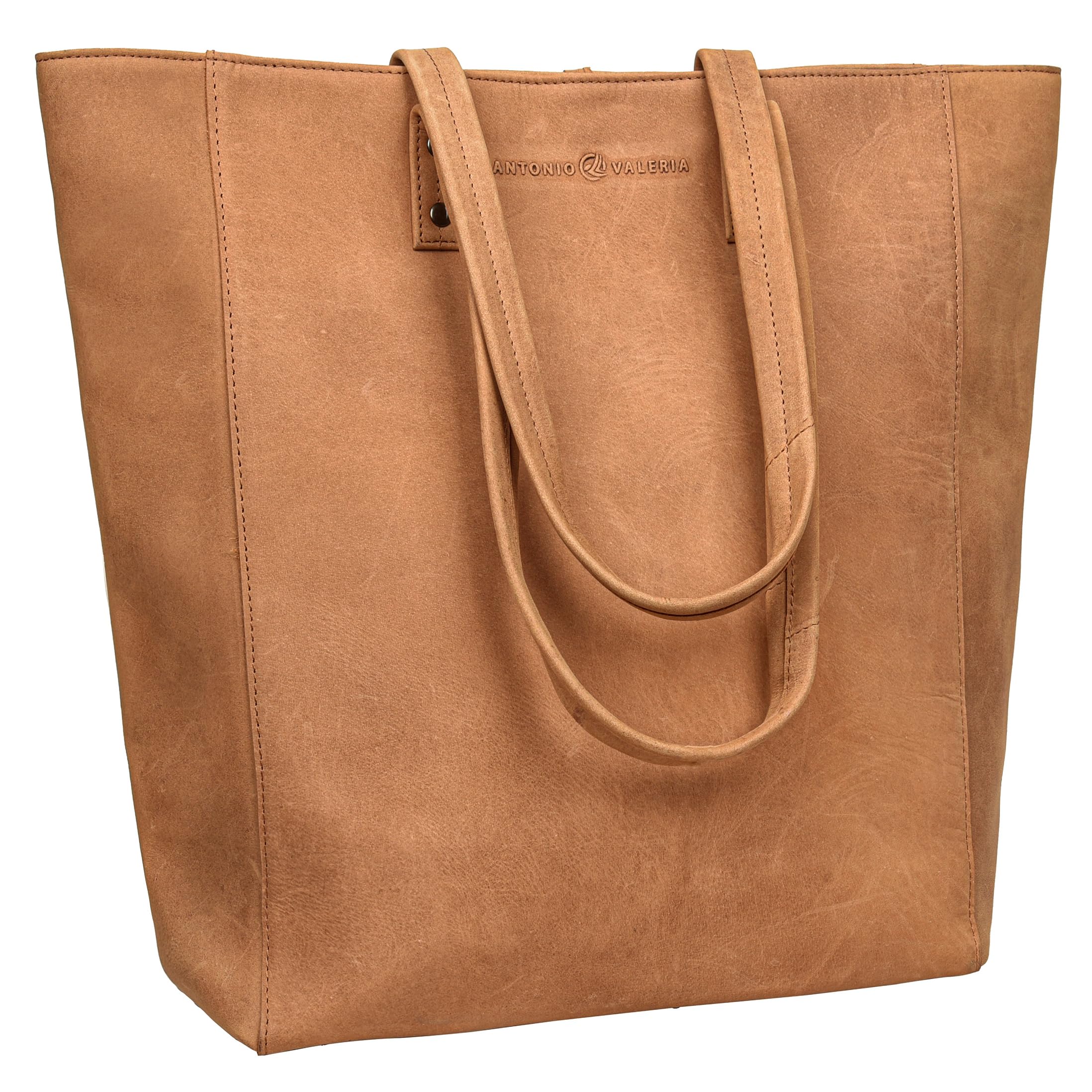 ANTONIO VALERIA Ava Cognac Premium Leather Tote/Top Handle Shoulder Bag for Women
