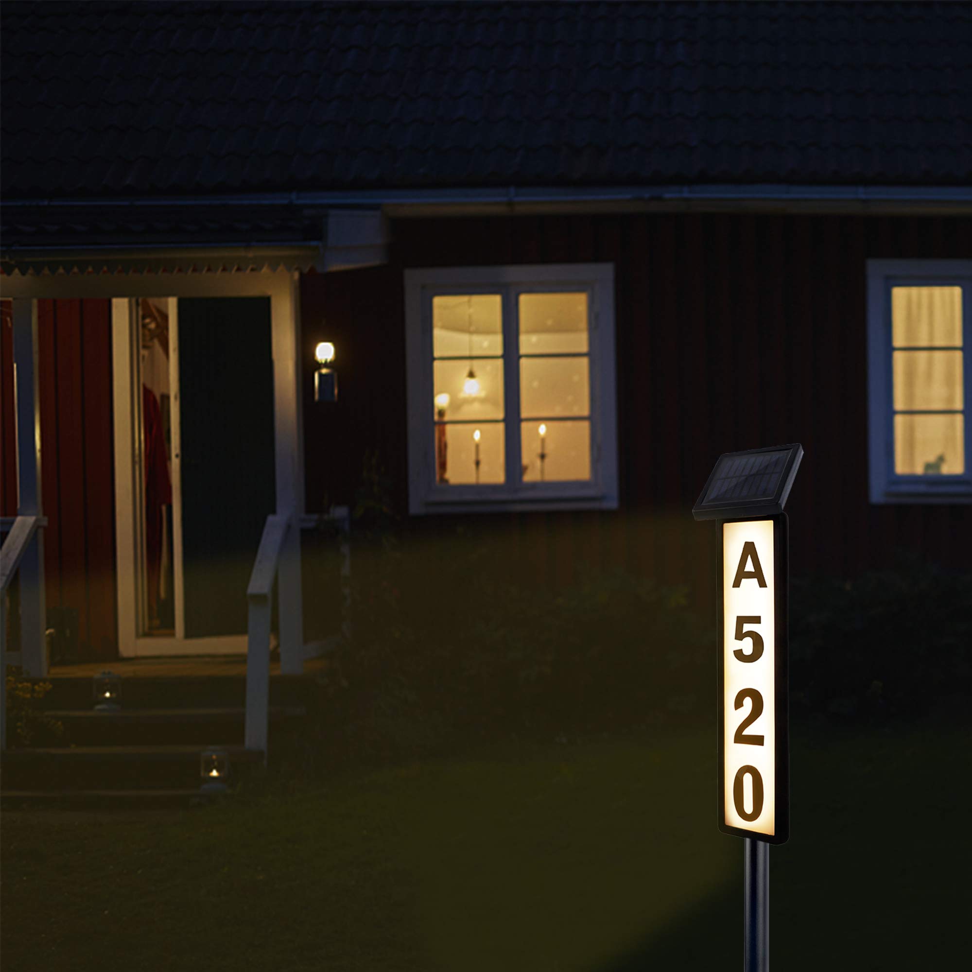 ATDAWN Solar Lighted House Address Numbers Sign, Solar Powered House Numbers Light, LED Illuminated Outdoor Address Plaque for Home Yard Garden House