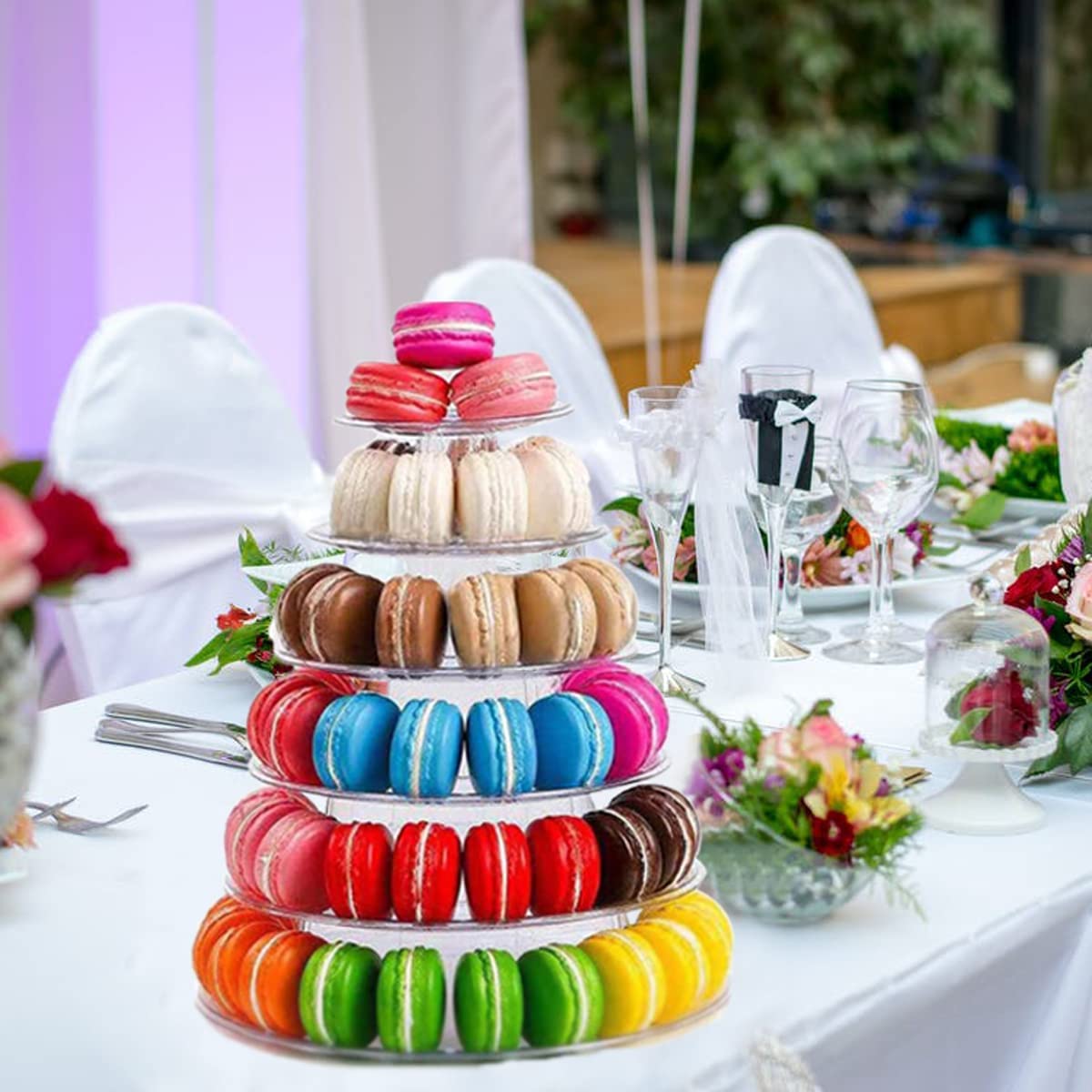 6 Tier Macaron Display Stand, Round Clear Cupcake Holder Display Stand Dessert Pastry Tower Stand for Wedding Birthday Bar Party Décor - 10 inches
