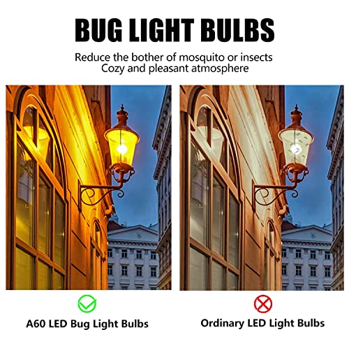 2pack A19 Yellow Light Bulb,LED Light Bulbs Outdoor,Edison Bulb 5W Equivalent to 40W,Amber Bedroom Night Light Bulb, E26 Medium Base, Non-Dimmable for Home Hallway Porch Lights, Decorative Lamps