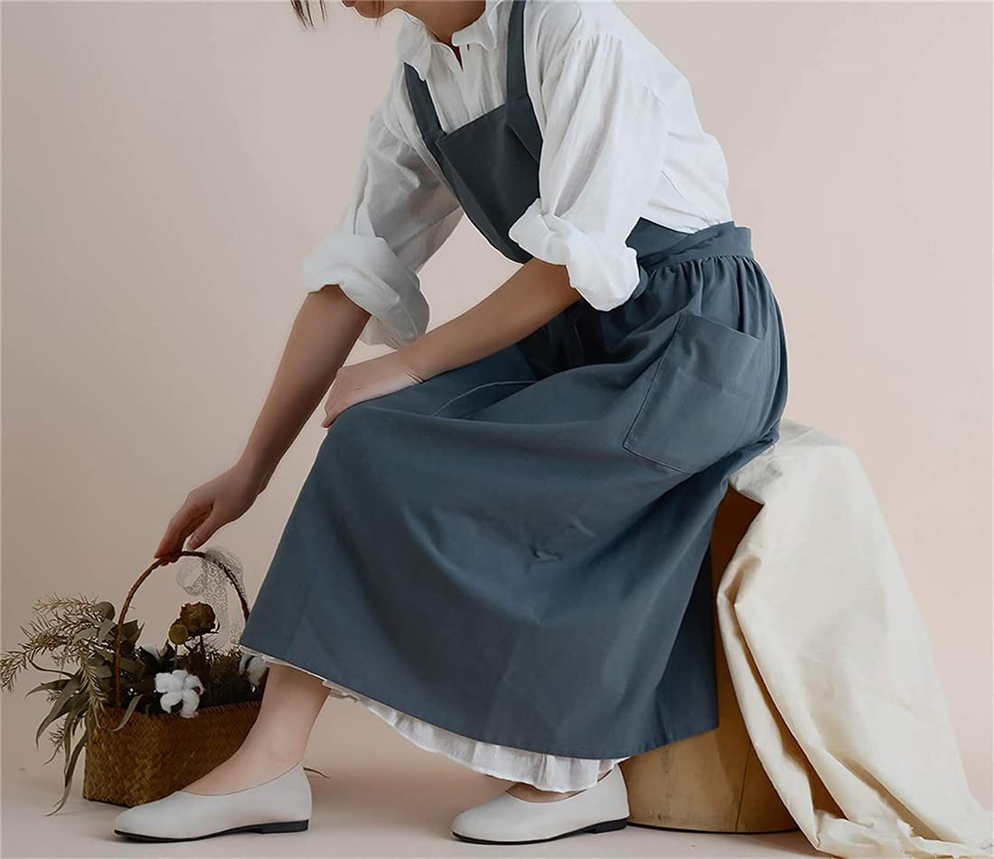 Achsoo Waterproof Women Florist Apron Gardening Coffee Shops Kitchen Apron for Cooking Baking Cleaning Restaurant Stylish Design Apron with Pockets (Blue-A)