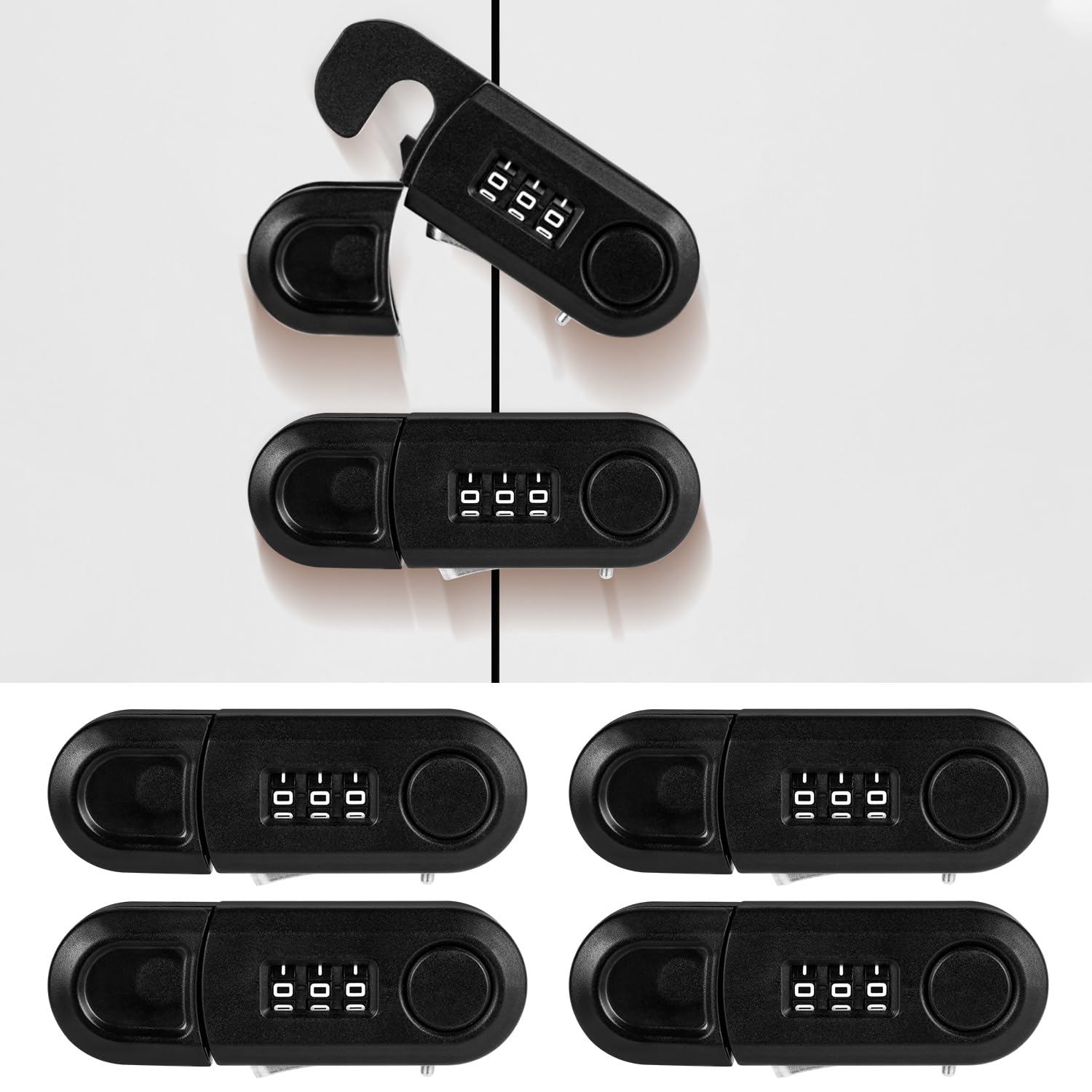 4 Pack Cabinet Locks Baby Proofing Fridge Lock Child Proof Refrigerator Lock Combination Freezer Door Lock for Knob Toddlers Kids Safety Latches, No Tools or Drilling Need - Black