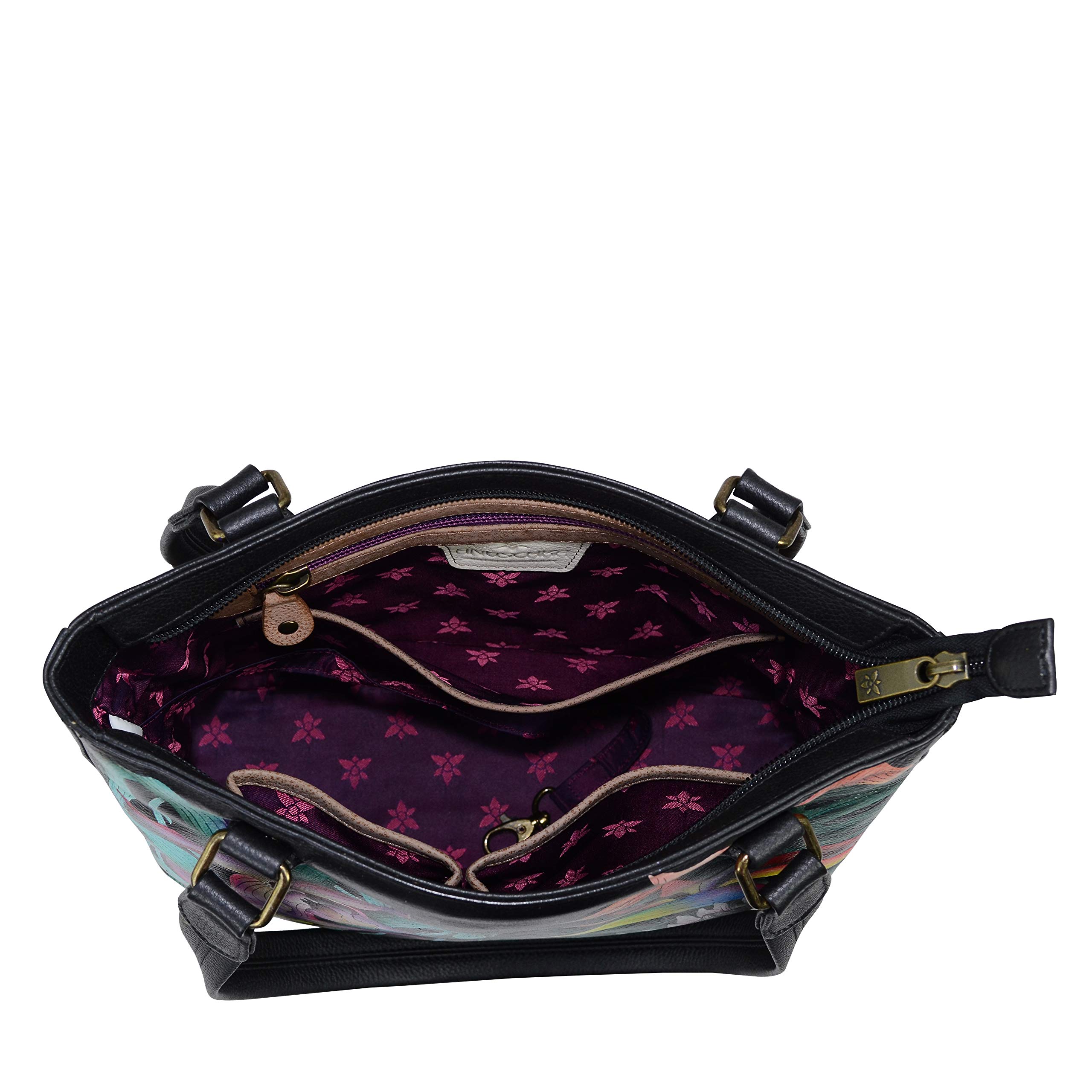 Anuschka Women's Original Hand-Painted Leather Medium Shopper Shoulder Bag, Island Escape Black