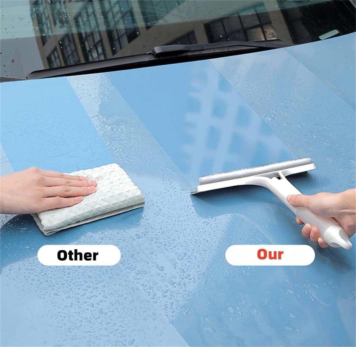 3 in 1 Window Cleaning Tool for Car Indoor Outdoor High Windows, Multi-Purpose Silicon Squeegee Window Cleaner with Water Spray, Shower Squeegee for Glass Doors (Blue)