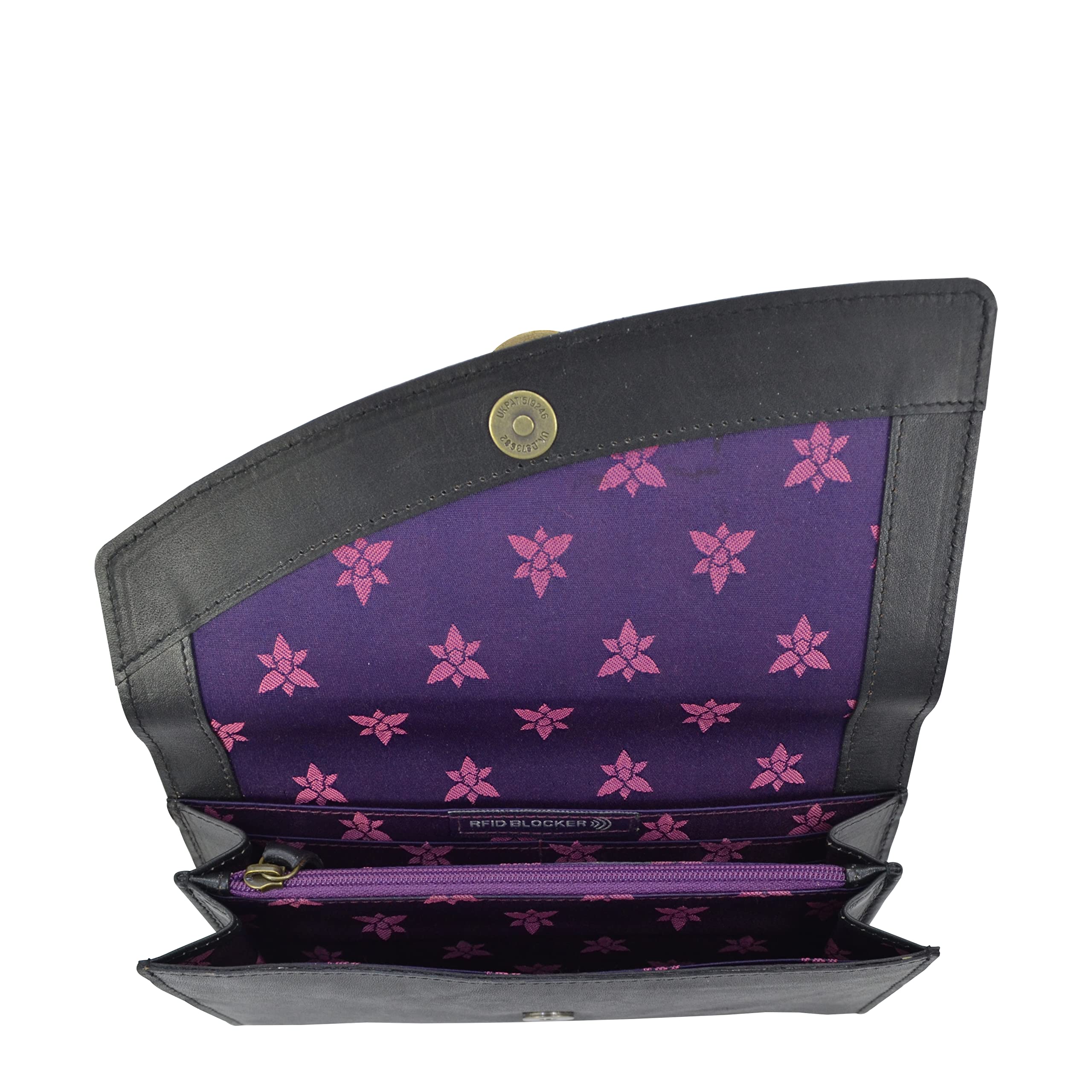 Anuschka Women’s Original Hand-Painted Leather RFID Blocking Accordion Flap Wallet, Hummingbird Black
