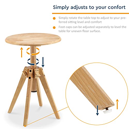EVANIDEAS 22 inches Round Wood Cocktail Bar Table,Tall Bistro Pub Table,Adjustable 21.6''-37'' Height for Kitchen, Dining Room,Living Room,Easy Assembly,Wobble-Free,Natural.