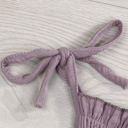 KCSLLCA Baby Girls Sleeveless Romper Set Solid Color Sling Backless Jumpsuit Outfits with Headband (Purple, 0-3 Months)