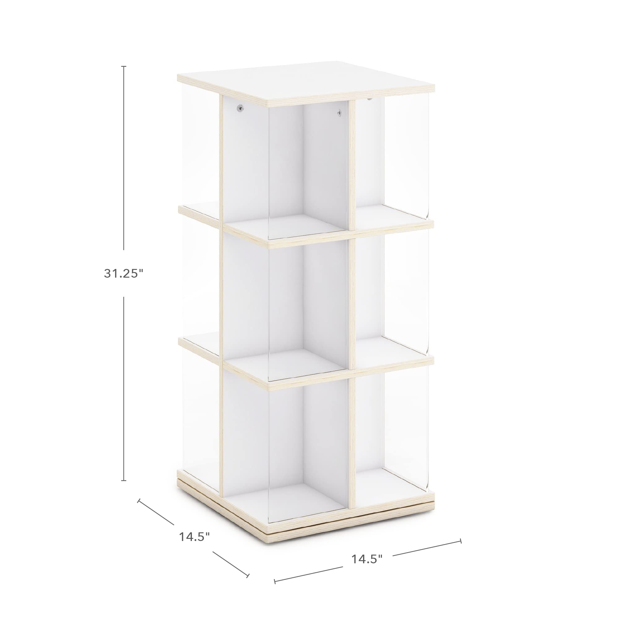 Guidecraft EdQ Rotating Book Display - White: Spinning Plywood Storage Bookshelf with Acrylic Windows for Kids Classroom, Playroom, or Bedroom