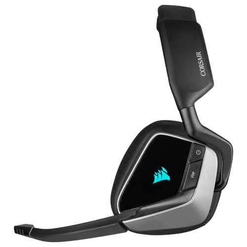 Corsair VOID RGB ELITE Wireless Premium Gaming Headset with 7.1 Surround Sound, Silver Edition (Microfiber Mesh Fabric, Omnidirectional Microphone, Up to 40ft of Range, On-Ear Controls, RGB Lighting)