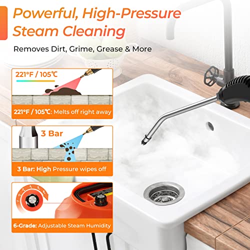 AUXCO 2500W Steam Cleaner, High Pressure Steamer for Cleaning, Handheld Portable Cleaners Home Use, Car Detailing, Cleaner Upholstery, Kitchen, Bathroom, Grout and Tile