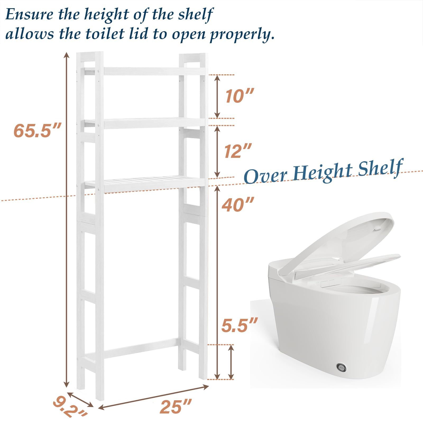 ACUEL Poly Lumber Over The Toilet Storage, 3-Tier Bathroom Over Toilet Organizer Rack, Water Resistant, Freestanding Toilet Adjustable Shelf, Fit Most Toilets, Easy Assembly (White)