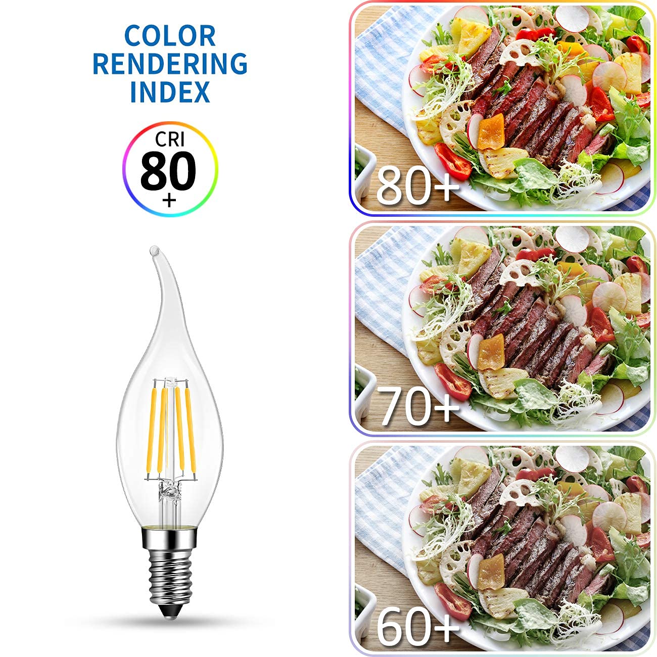 ANWIO Flame Tip LED Filament Bulb Candelabra E12 Base, Dimmable 4.5W (60W Equivalent) B11 Chandelier Candle Light Bulb, 2700K Warm White 6-Pack