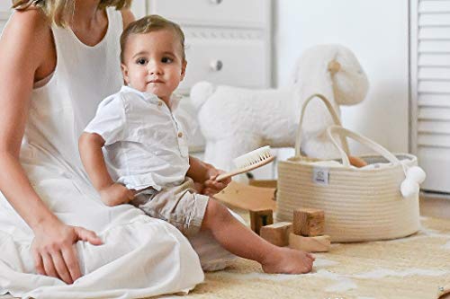 fephas Baby Diaper Caddy Organizer- Off White Rope Nursery Storage Bin- Portable Diaper Storage Basket for Changing Table and Car- Perfect Baby Shower & Registry Gift