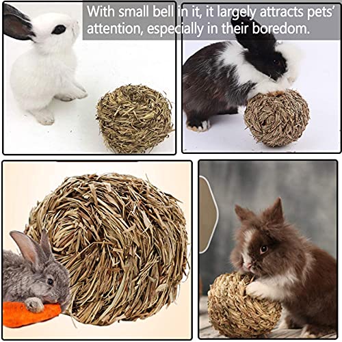 kathson Woven Pet hay Bed for Hamsters, Hand Crafted Grass House for Rabbits, Guinea-Pigs, Bunny and Cats (1ball+Bed)