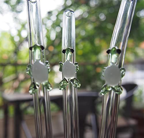 5pcs Glass Straws with Cute Turtle Bent Drinking Straws Stirring Sticks Reusable Glass Straws for Drinks Coffee Juice