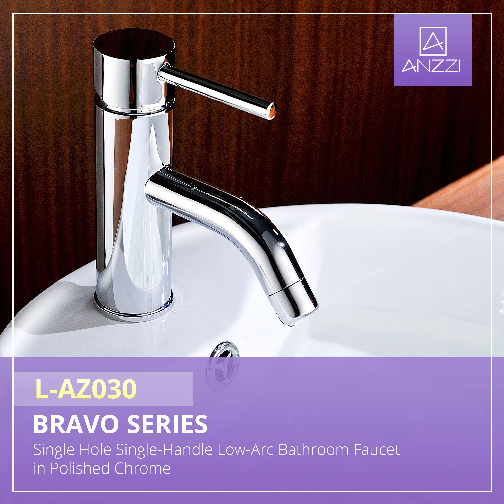 ANZZI Bravo Single Hole Single Handle Low-Arc Bathroom Sink Faucet in Commercial Polished Chrome Vessel Basin Sinks Waterfall Deck Mounted cUPC Lavatory Faucet Valve Included (L-AZ030)