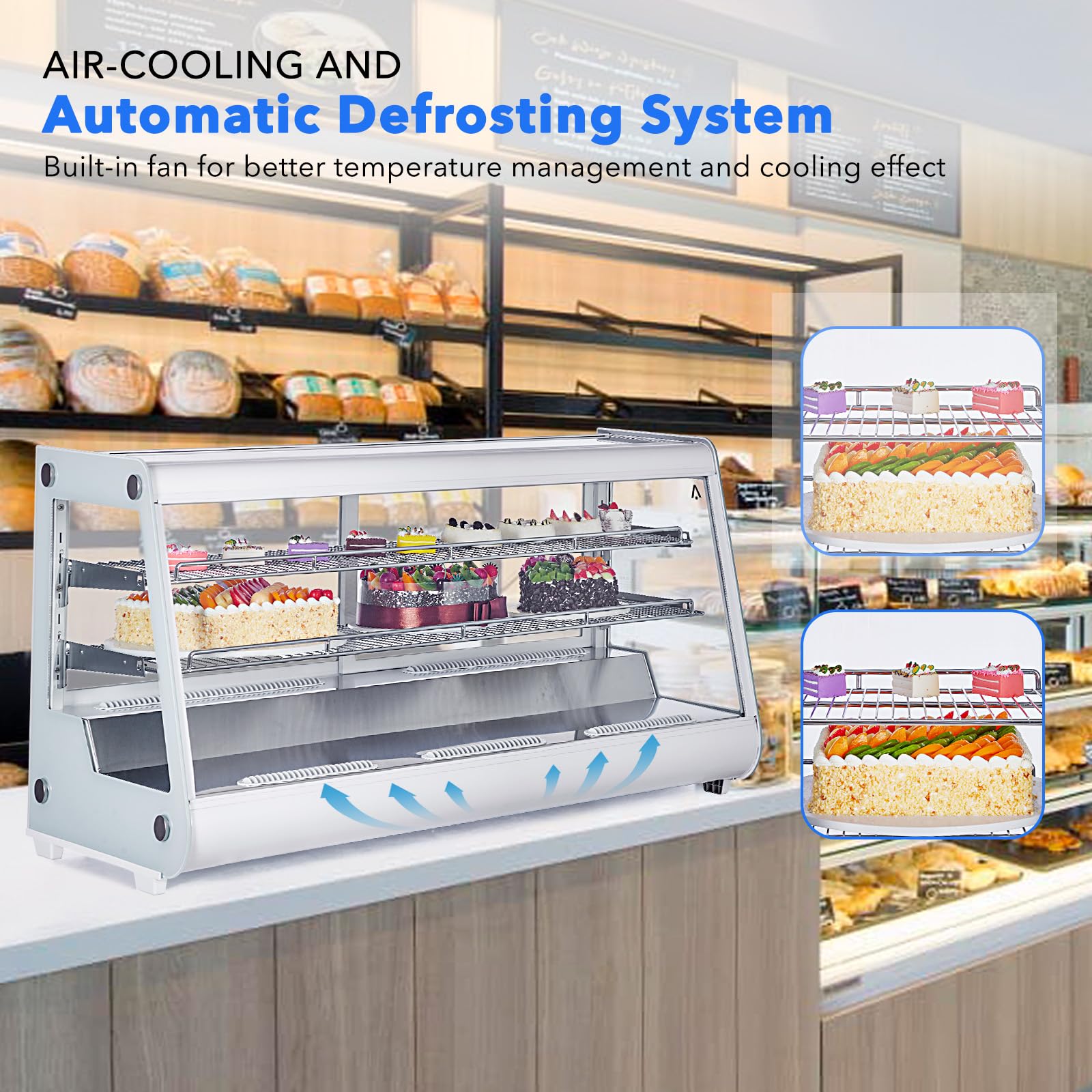 Garvee Refrigerated Display Case 8.1 Cu.Ft. Countertop Pastry Display Case Commercial Display Refrigerator w/LED display Air-cooling Automatic Defrost Rear Sliding Door