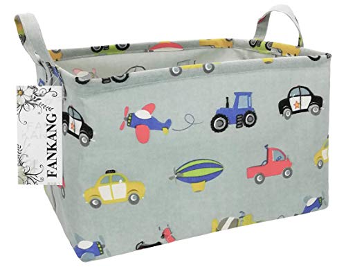 FANKANG Storage Bins Nursery Hamper Canvas Laundry Basket Foldable with Waterproof PE Coating Large Storage Baskets Gift Baskets for Kids, Office, Bedroom, Clothes,Toys (Cars)
