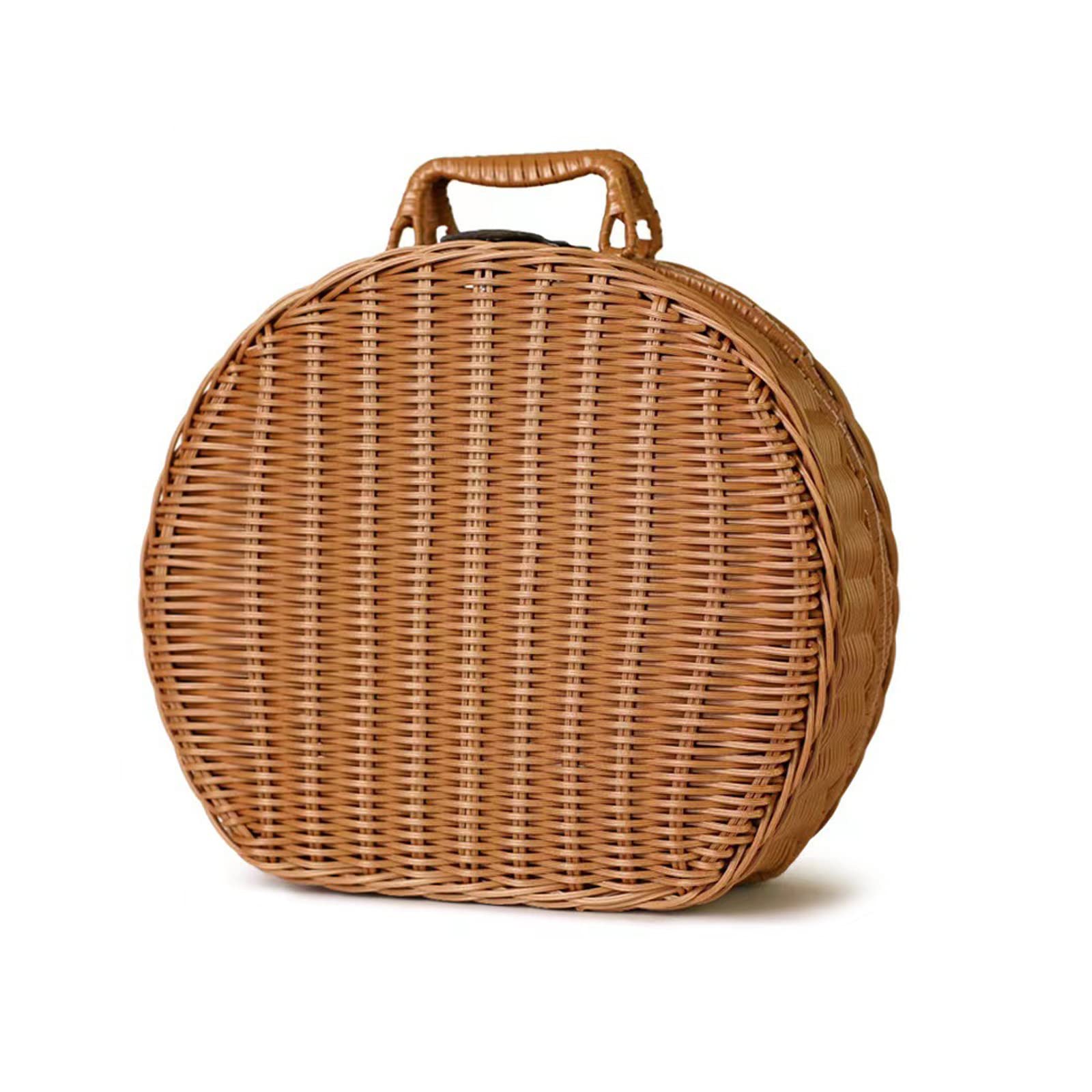 JOROBURO Round Rattan Suitcase Basket, Vintage Rattan Woven Storage Suitcase Wicker Storage Box with Handles, Rattan Storage Box Travel Suitcase for Camping, Home Decor(#3)