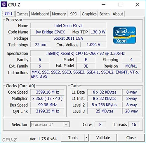 Intel Xeon E5-2667V2 8 Cores 3.3GHz 25MB 8 GT/s 130W LGA 2011 (SR19W) (Renewed)