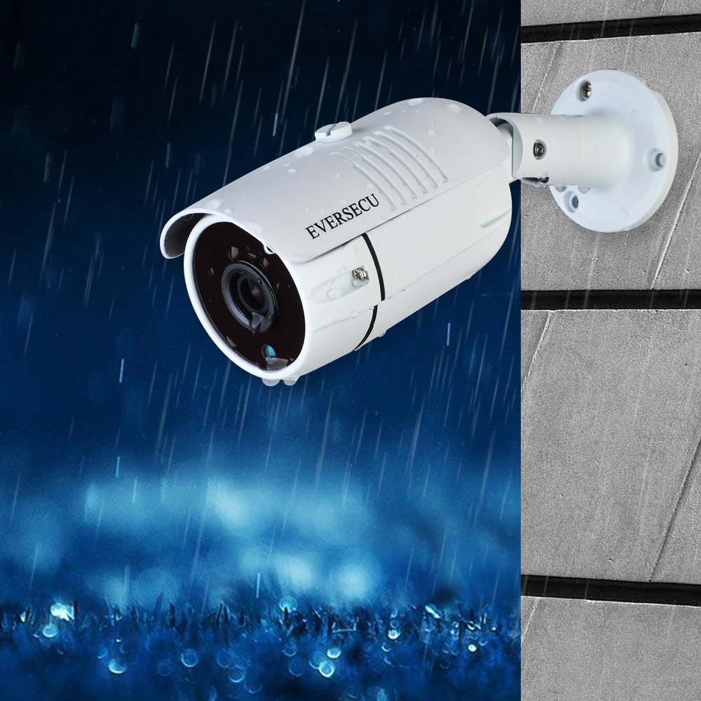 EVERSECU 1080P 2.0MP Coaxial Wired AHD/TVI/CVI/960H Bullet Analog Camera, 2MP Full HD Weatherproof CCTV Security Camera for Outdoor Surveillance, 3.6 mm Lens, Metal, White