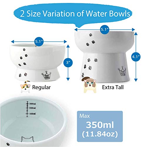 NECOICHI Raised Cat Water Bowl, Elevated, with Measurement Lines, Dishwasher and Microwave Safe (Cat, Extra Tall)