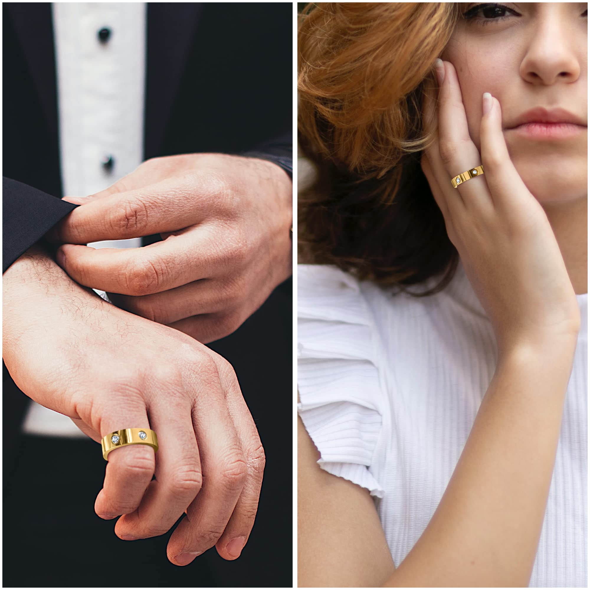 adoyi Love Ring Gold Stackable Rings set for Women 14K Gold Plated Statement Ring Band Gift for Men with Cubic Zirconia Wedding Birthday Size 7