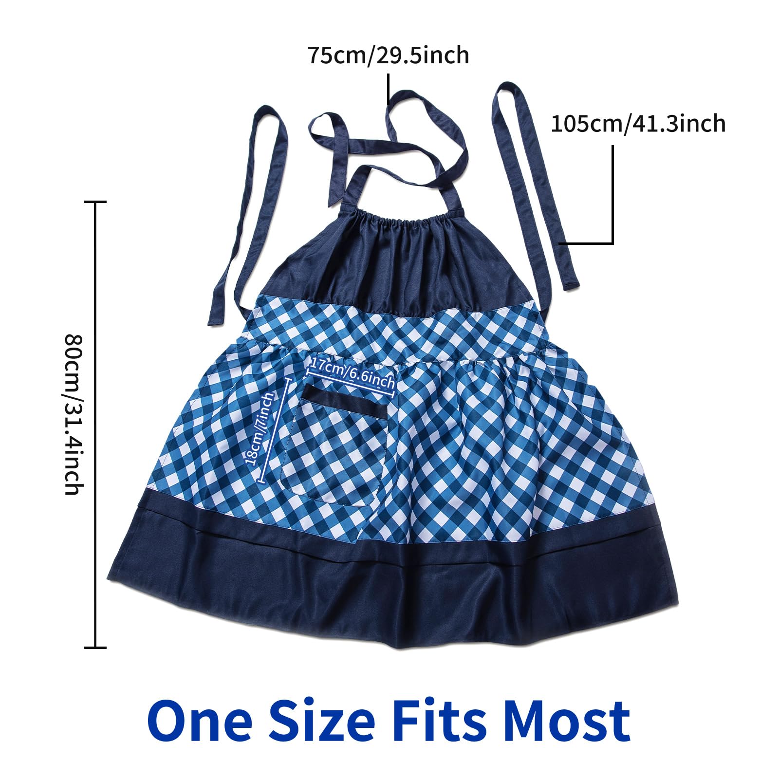 Alex Virtue Lovely Flower Pattern Retro Aprons With Large Pockets for Women Girls Cooking Kitchen Bakery Mother's Gift (Blue Plaid)