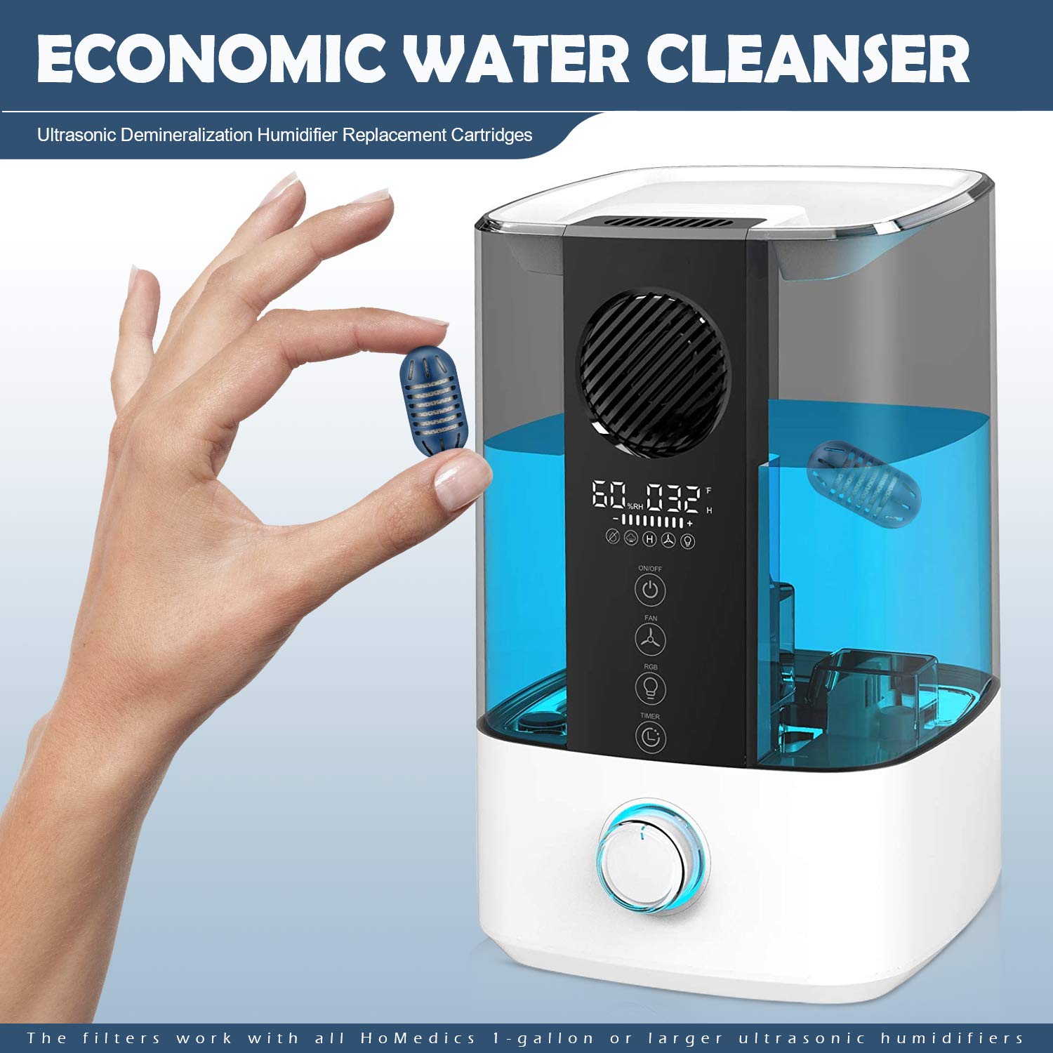 Anyhow Demineralization Ultrasonic Humidifier Replacement Cartridges, Filter Mineral Deposits, Prevents Hard Water Build-Up, Eliminates White Dust, Removes Odor-10Pack