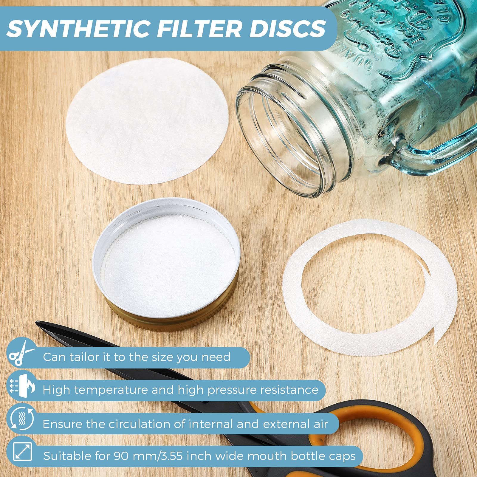 Zonon Synthetic Filter Paper Stickers 90 mm Filter Disc Wide Mouth Filter Paper Stickers for Buchner Funnel, Mushroom Cultivation, High Temperature and High Pressure Resistance