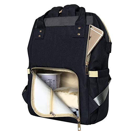 Yokstore Baby Diaper Bag Large Capacity Baby Backpack Bag Multi-Function Waterproof Travel Maternity Nappy Bag for Mom and Dad with Stroller Straps , Black ,Medium