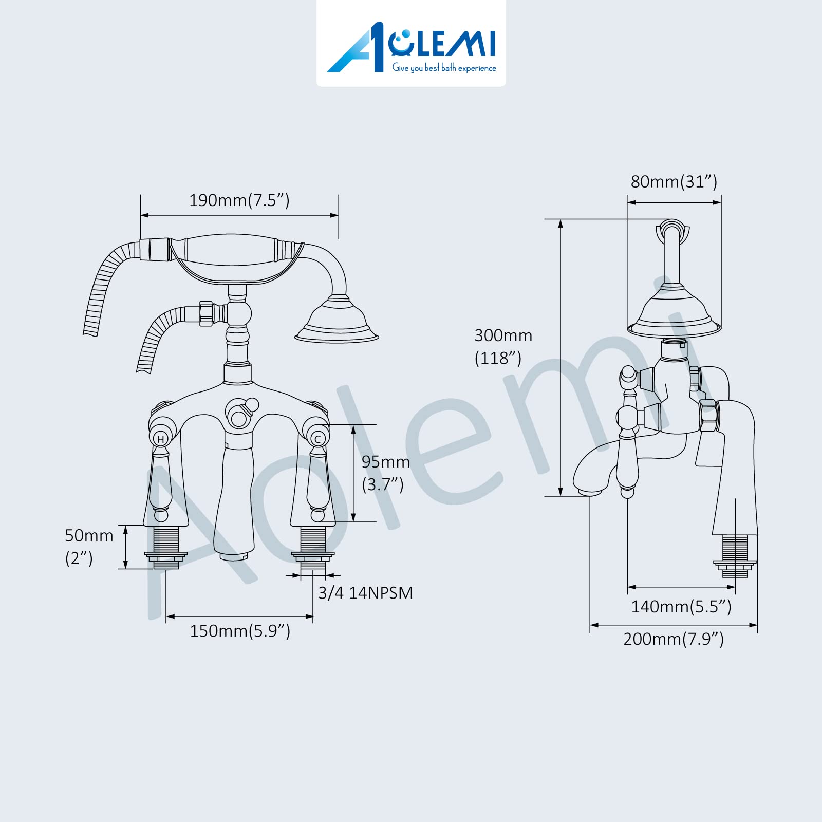 Aolemi Clawfoot Tub Faucet with Handheld Spray and Bathtub Spout Double Lever Handle Bathroom Mixer Tap Victoria Vintage Telephone Shape Shower Set Deck Mount Antique Brass