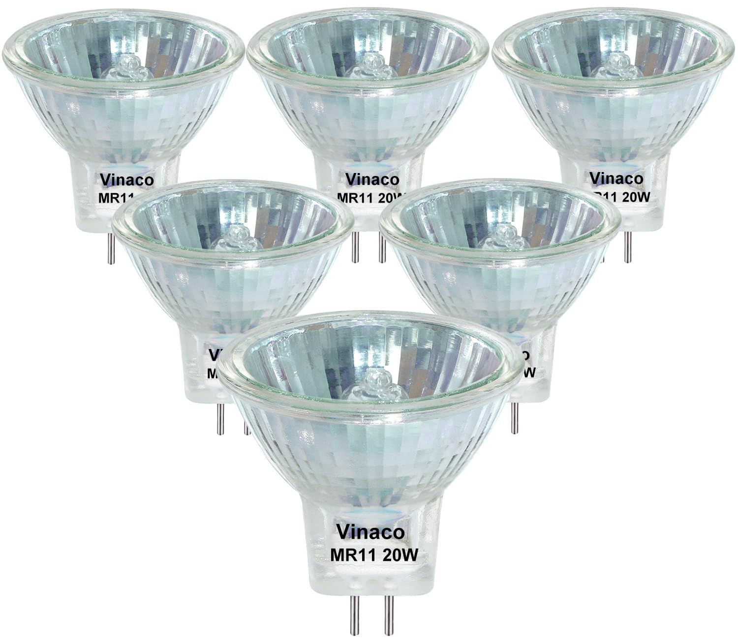 Vinaco MR11 GU4 Halogen Bulb, 6 Pack Long Lasting MR11 12V 20W,MR11 GZ4 Dimmable with 2800K Warm White, MR11 Bulb with GU4 Base, MR11 Halogen Bulb for Landscape, Accent, Track Lights & Fiber Optics