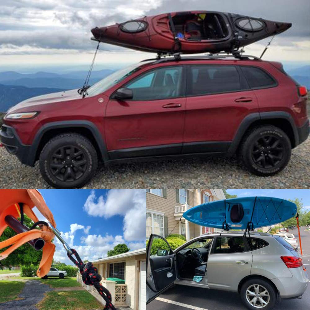 Alfa Gear Heavy Duty Hood and Trunk Straps,16.4ft 1/4" Ratchet Tie Down Rope Ultimate Solution kit for Trailing The Kayak/Canoe/SUP/Surfboard