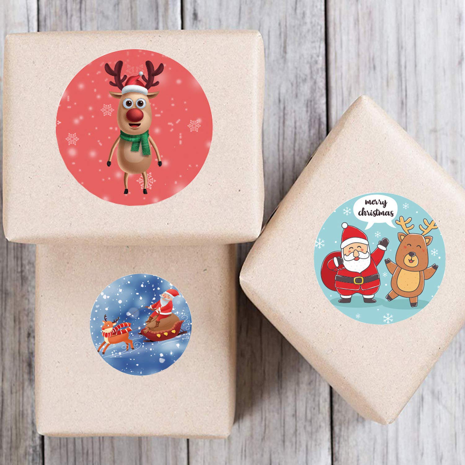 500pcs Christmas Stickers Roll - 1.5" Santa Claus Elk Merry Christmas Round Labels for Envelopes Gift Bags Wrapping Holiday Decoration (A)