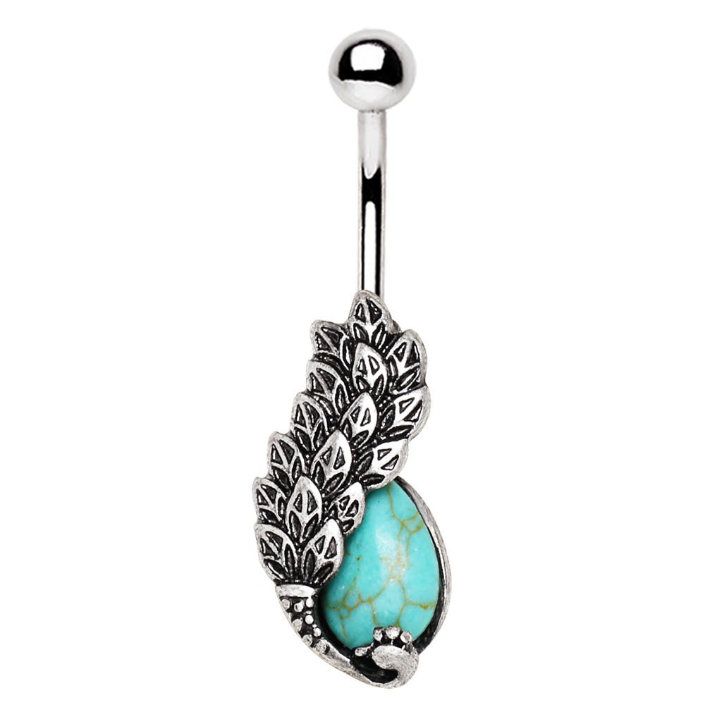 316L Stainless Steel Phoenix & Turquoise Egg WildKlass Navel Ring