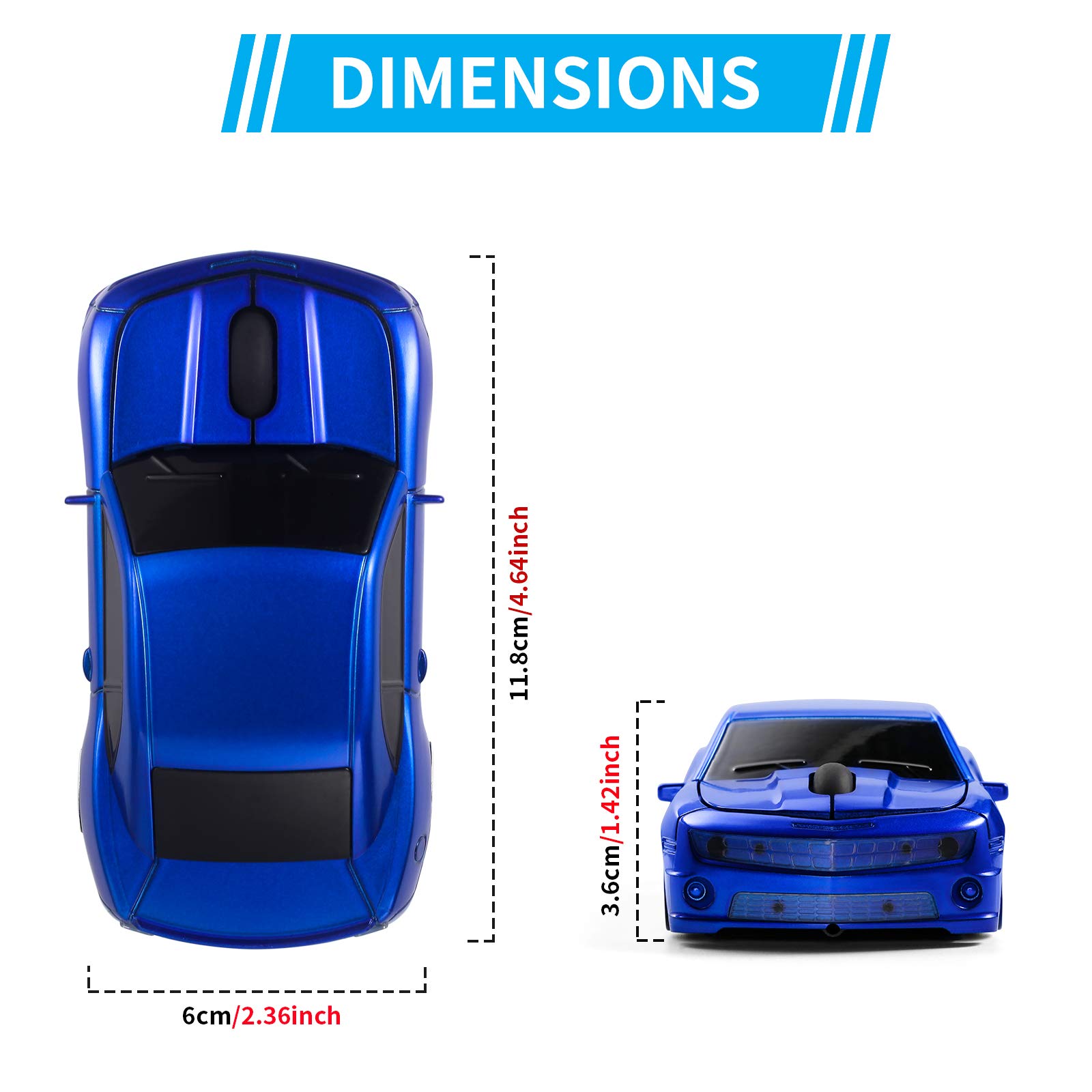 BKLNOG Wireless Car Mouse [Updated] with LED Headlights, 1600 DPI Sports Car Shaped Mouse for Mac, Computers, Blue