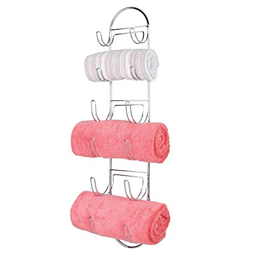 InterDesign Classico Wall Mount Towel Rack with Towel Hooks for Bathroom Storage β Chrome