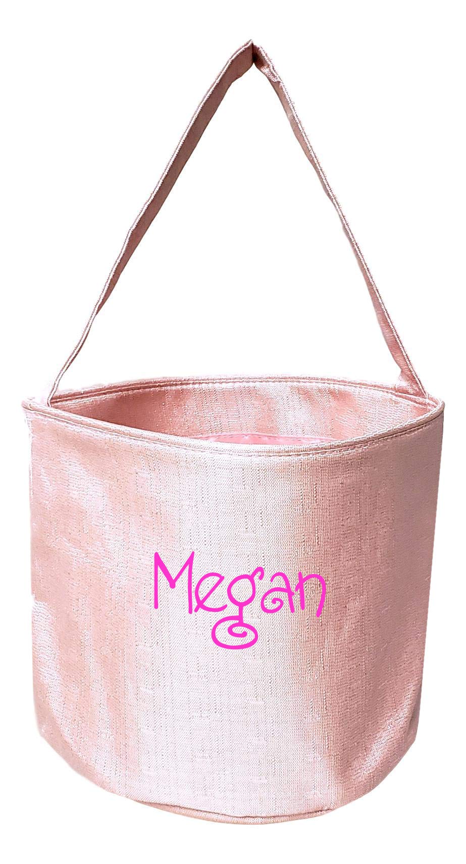 Girls Shimmer Fabric Easter Egg Basket Bucket Tote Bag Gift for Kids Pink Purple - Can be Personalized (Pink - Personalized Name)