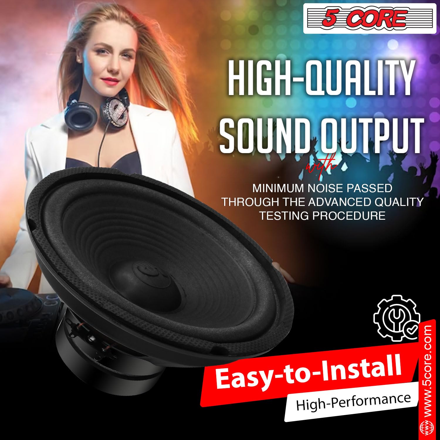 5 Core 10 Inch Subwoofer Speakers • 1200W Peak • 4 Ohm Replacement Car Sub Woofer w Powerful Bass • 1" Voice Coil • Double 13 Oz Magnet WF 1090 DBL