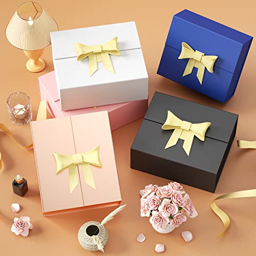 Black Gift Box with Lid, 9x7x4'' Gift Boxes for Presents with Ribbon and Greeting Card Magnetic Closure, Groomsman Proposal Box for Wedding,Birthday,Anniversary,Christmas Gift Luxury Wrap