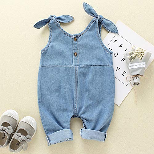 Happy Town Newborn Infant Baby Girls Denim Bodysuit Halter Sleeve Romper Jeans Overalls (Denim, 9-12 Months)