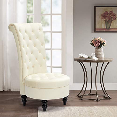 AVAWING Throne Royal Chair Set of 1 for Living Room, Button-Tufted Accent Armless High Back Chair with 24.6 Inch Larger Seat, Thick Padding and Rubberwood Legs, Cream White