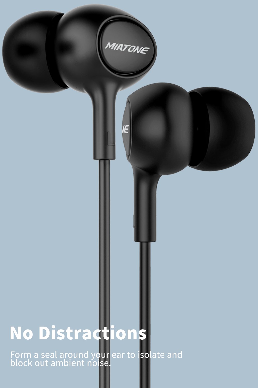Earbuds, MIATONE Wired in- Ear Earbuds with Microphone, Dynamic Crystal Clear Sound Ergonomic Ear Buds Earphones Headphones for Android, BlackBerry - Black