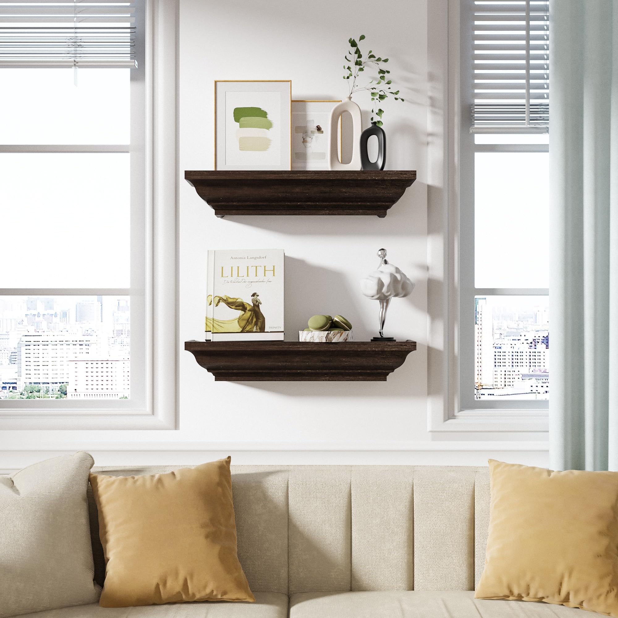 Alsonerbay Floating Shelves, Wood Shelves Rustic Shelves for Wall Storage, Wall Mounted Shelves for Bedroom Living Room Bathroom, 17 Inch 2 Pack (Dark Brown)