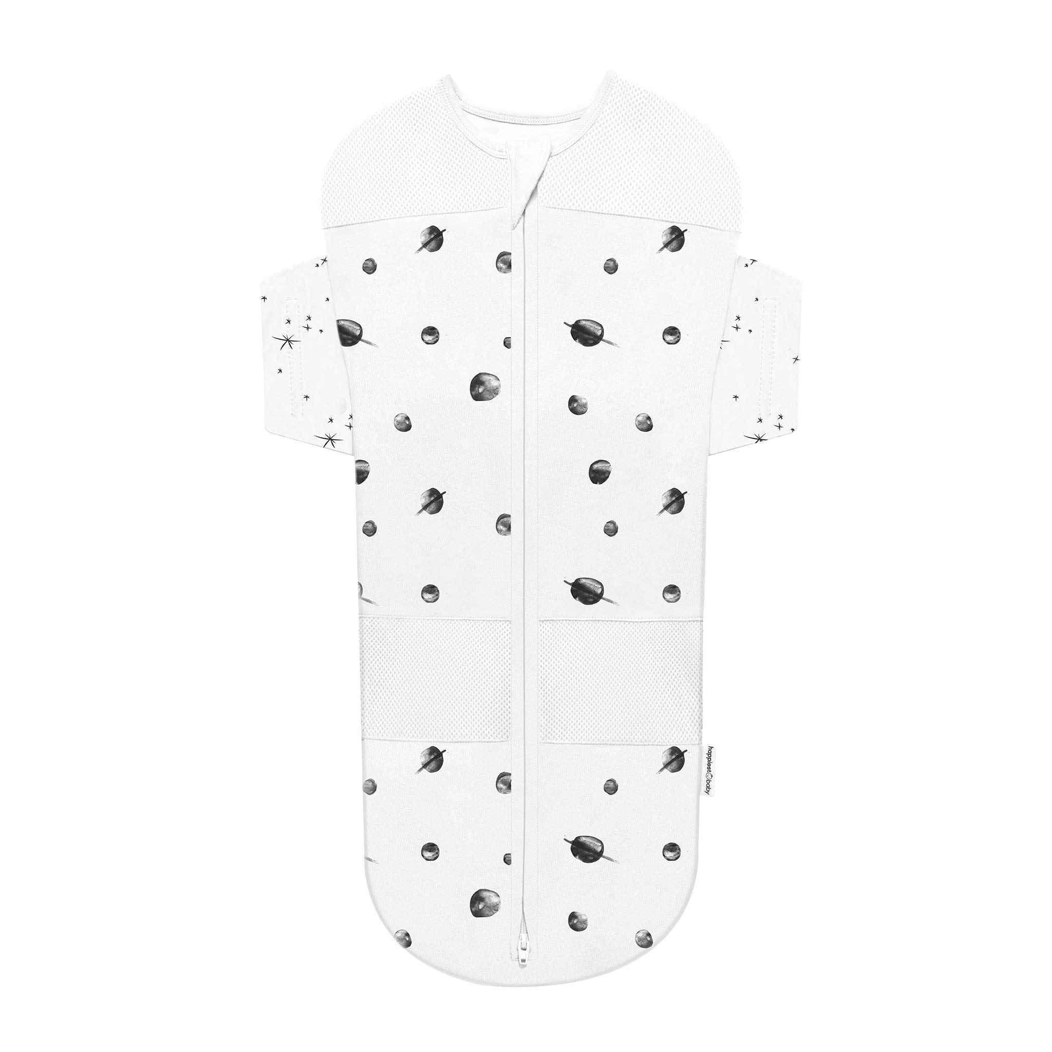 Happiest Baby SNOO Sleep Sack - 100% Organic Cotton Baby Swaddle Blanket - Doctor Designed Promotes Healthy Hip Development - Prevents Accidentally Scratching Face (Ivory Planets, Medium)