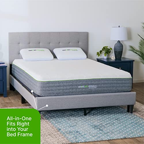 GhostBed Mattress Foundation & Box Spring in One - Metal Platform Bed Frame with Steel Slat Support, Fabric Cover & Headboard Brackets - Twin XL