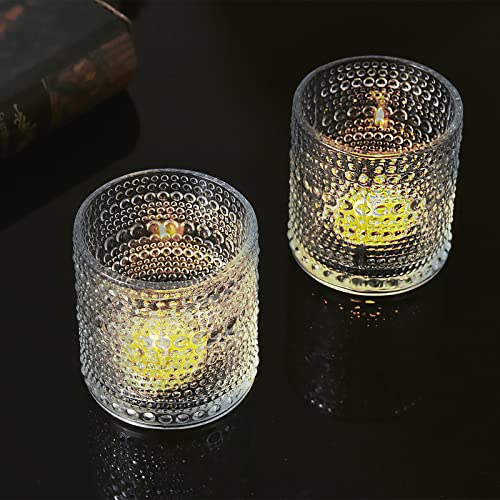 cosnou Mini Rock Glasses, 6.5 oz(200ml) Hobnail Drinking Glasses Set 6, Embossed Vintage Glassware Set for Beer, Cocktail, Soda, Beverage Clear