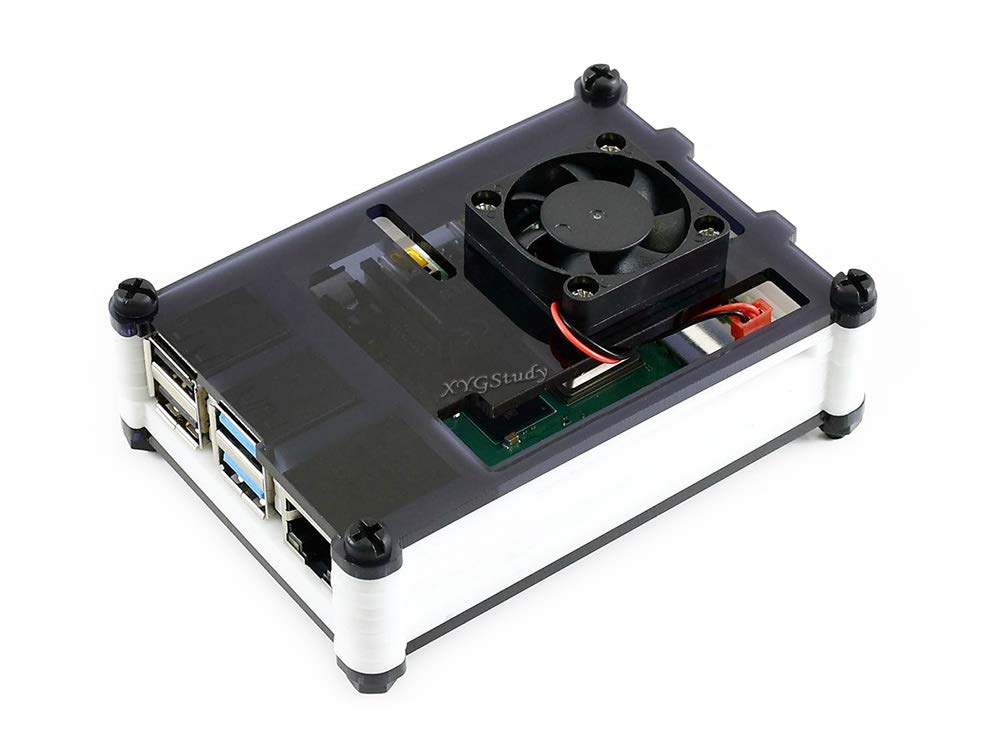 XYGStudy Black/White Acrylic Fully Protection Cover Case for Raspberry Pi 4 Model B, with Cooling Fan (PI4-CASE-B)